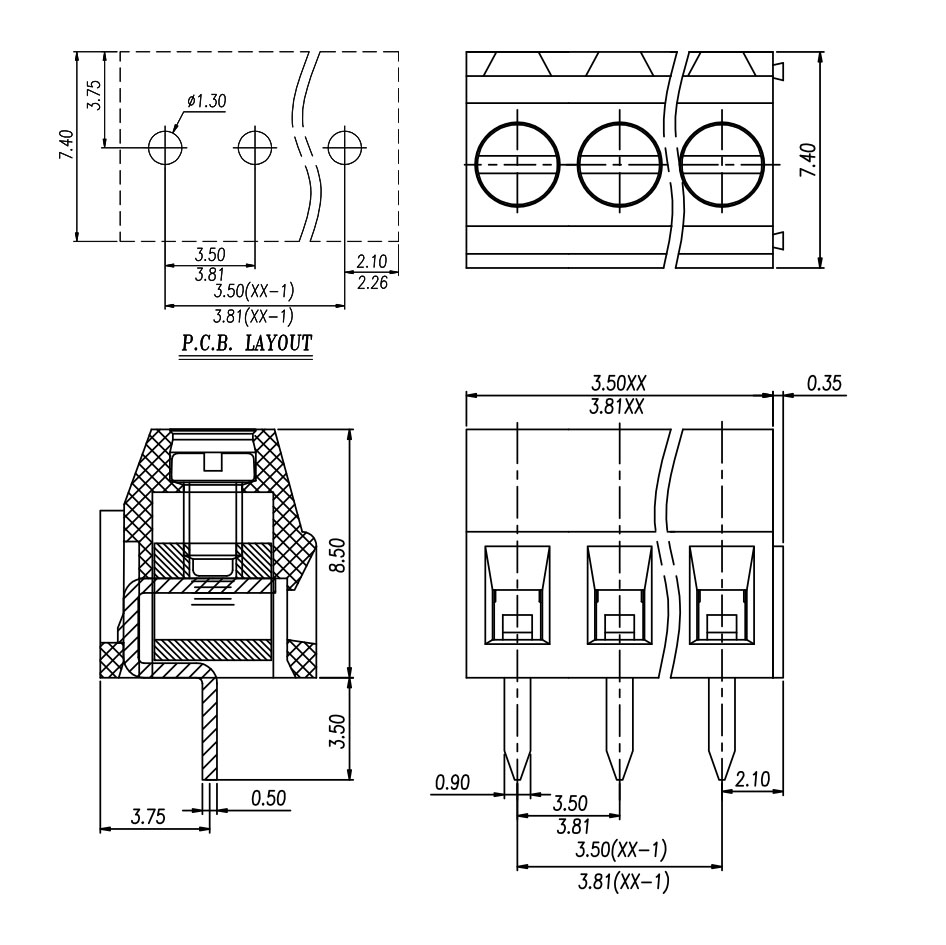 FET1-XX-350-00 PCB spring terminal block