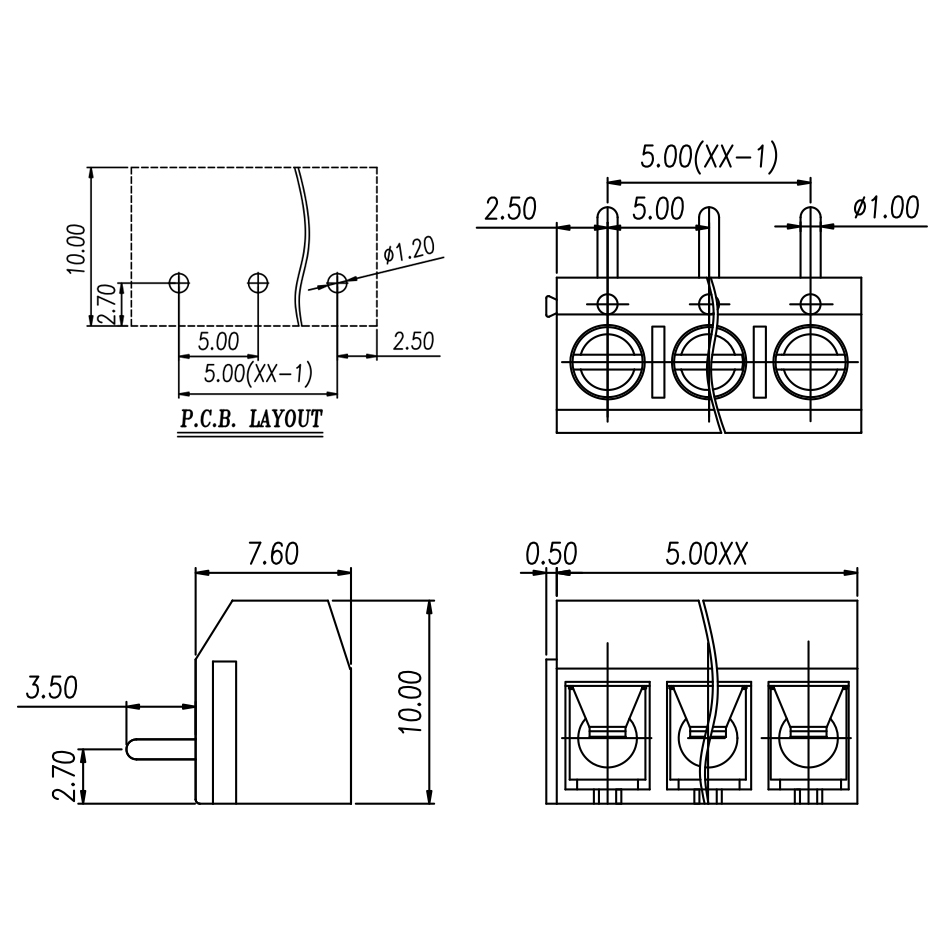 FET1.5-XX-500-04R PCB spring terminal block