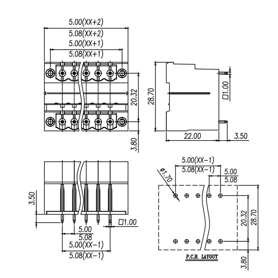 FPH2.5-XX-500-04 PCB plug terminal block